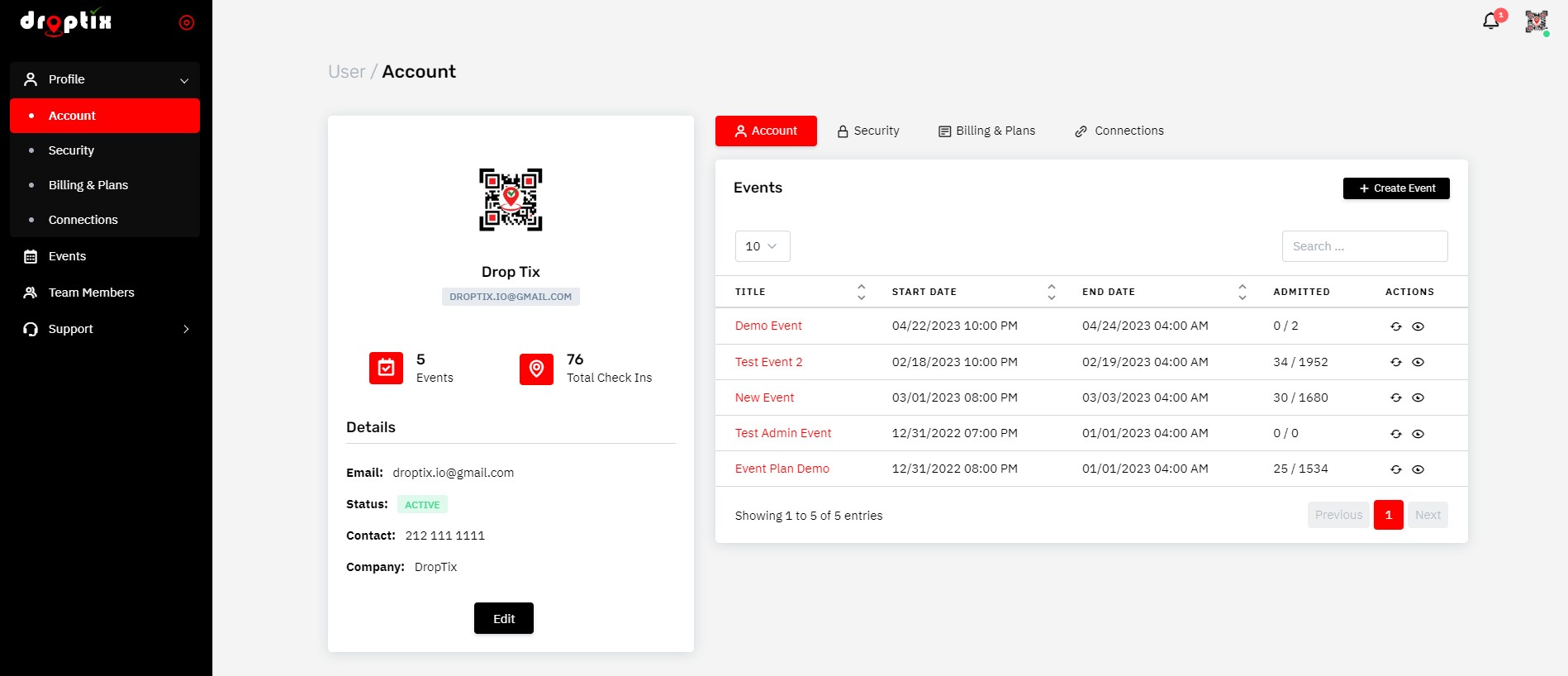 Account Profile - Drop Tix
