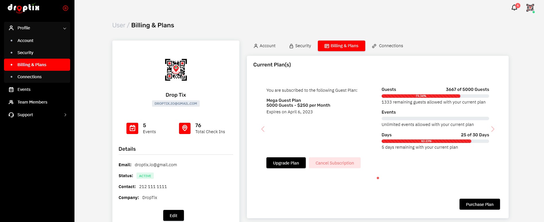 Account Profile - Drop Tix